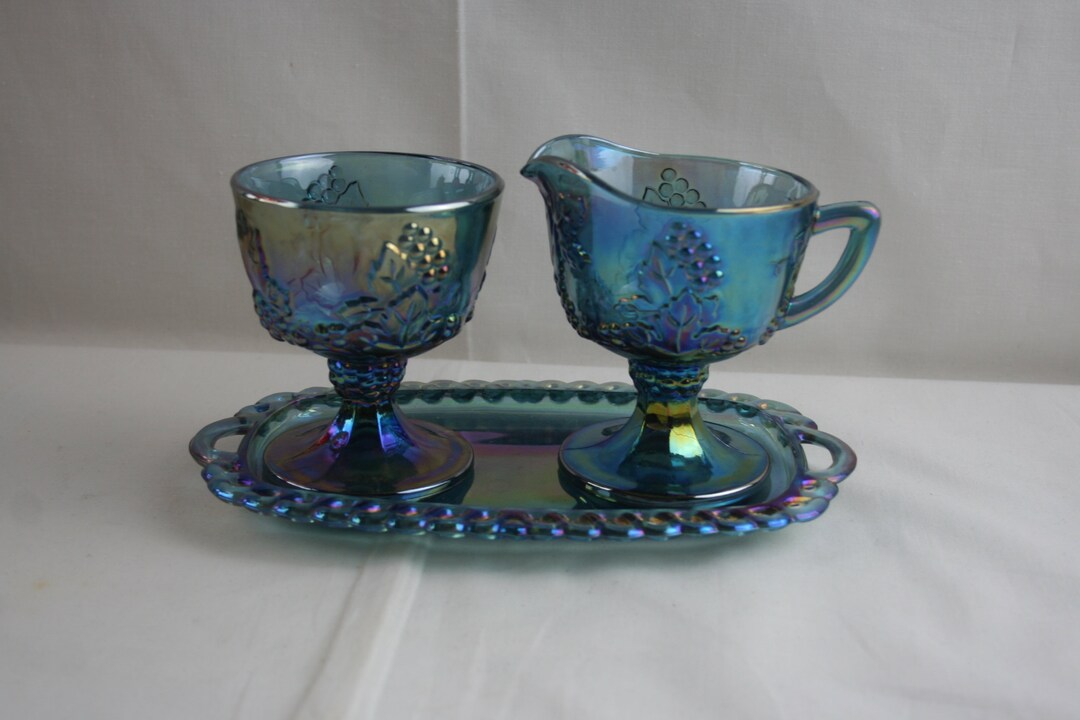 Colony (indiana Glass) Iridescent Blue "harvest Grape" Footed Creamer ...