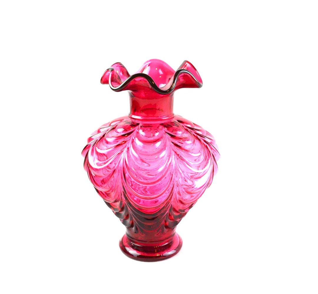 Fenton Cranberry Drapery Vase, Hand Blown Ribbed Glass, 7" Tall - Etsy