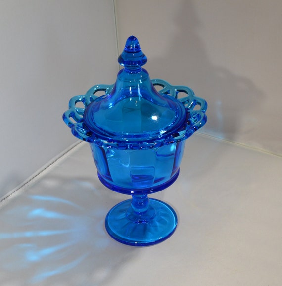 Imperial Bright Blue Lace Edge Lidded Pedestal Compote or - Etsy