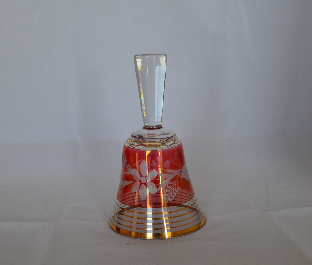 Sapska Fabrika Stakia Paracin Yugoslavian Bell. Gold Gilt Cranberry Cut ...