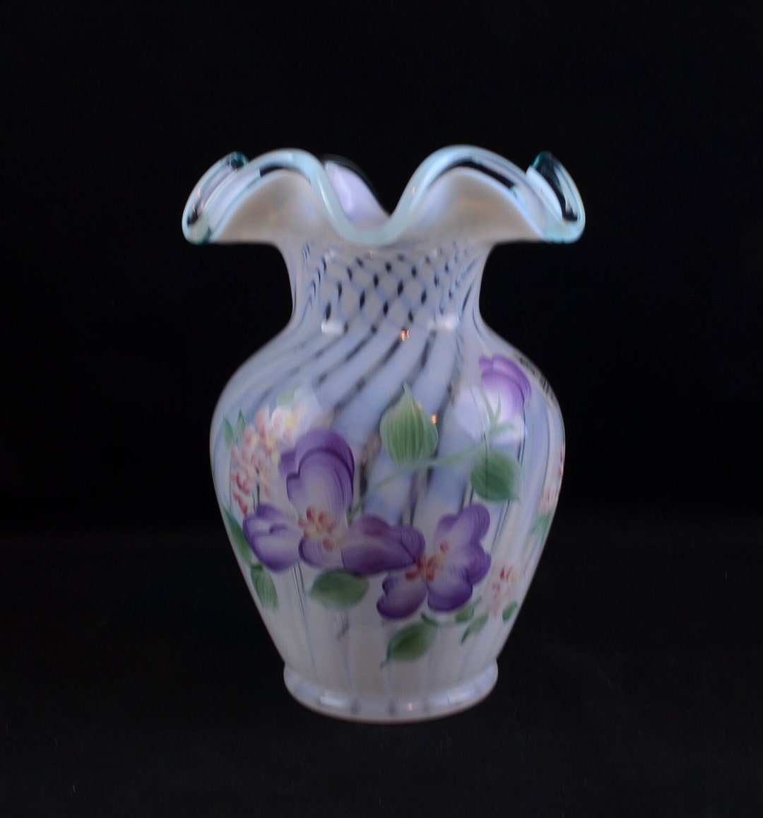 Fenton Opalescent Milk Glass, Aquacrest Glass Ruffled Rim, Spiral Optic ...