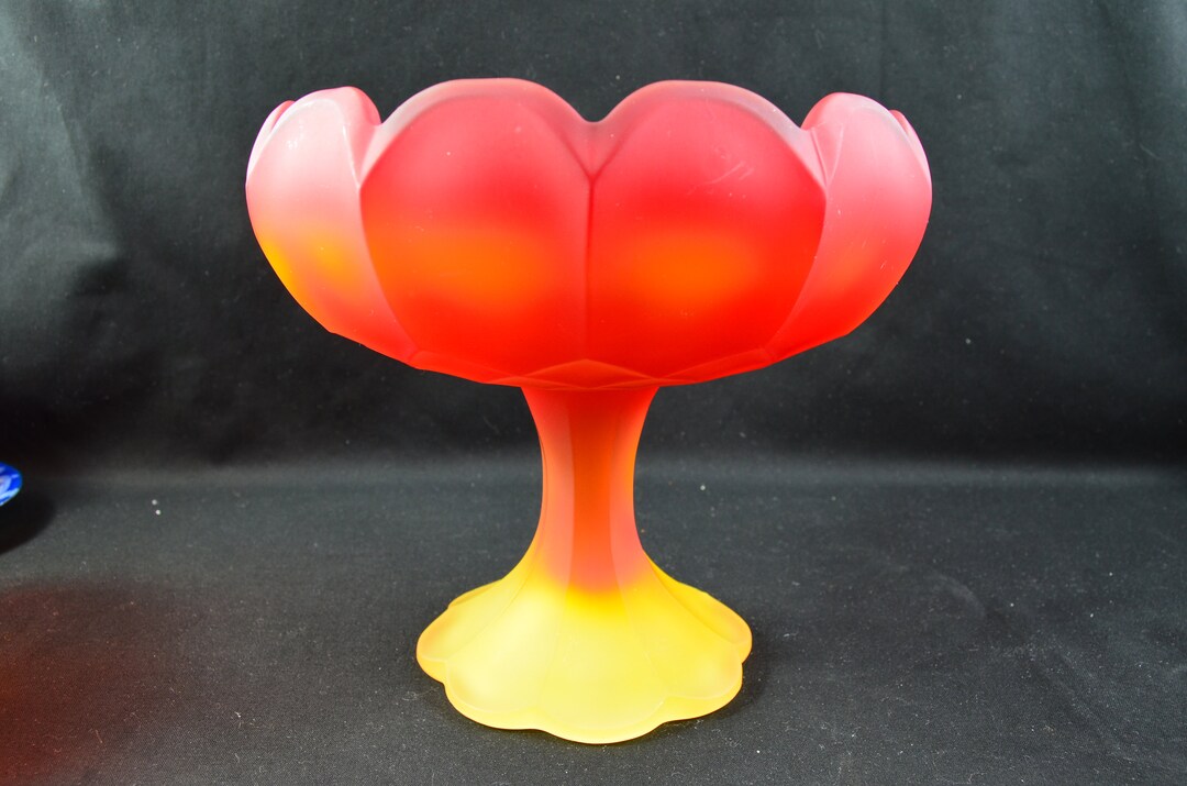 Tiffin Satin/frosted Glass Vintage Amberina/peach Pedestal Compote ...