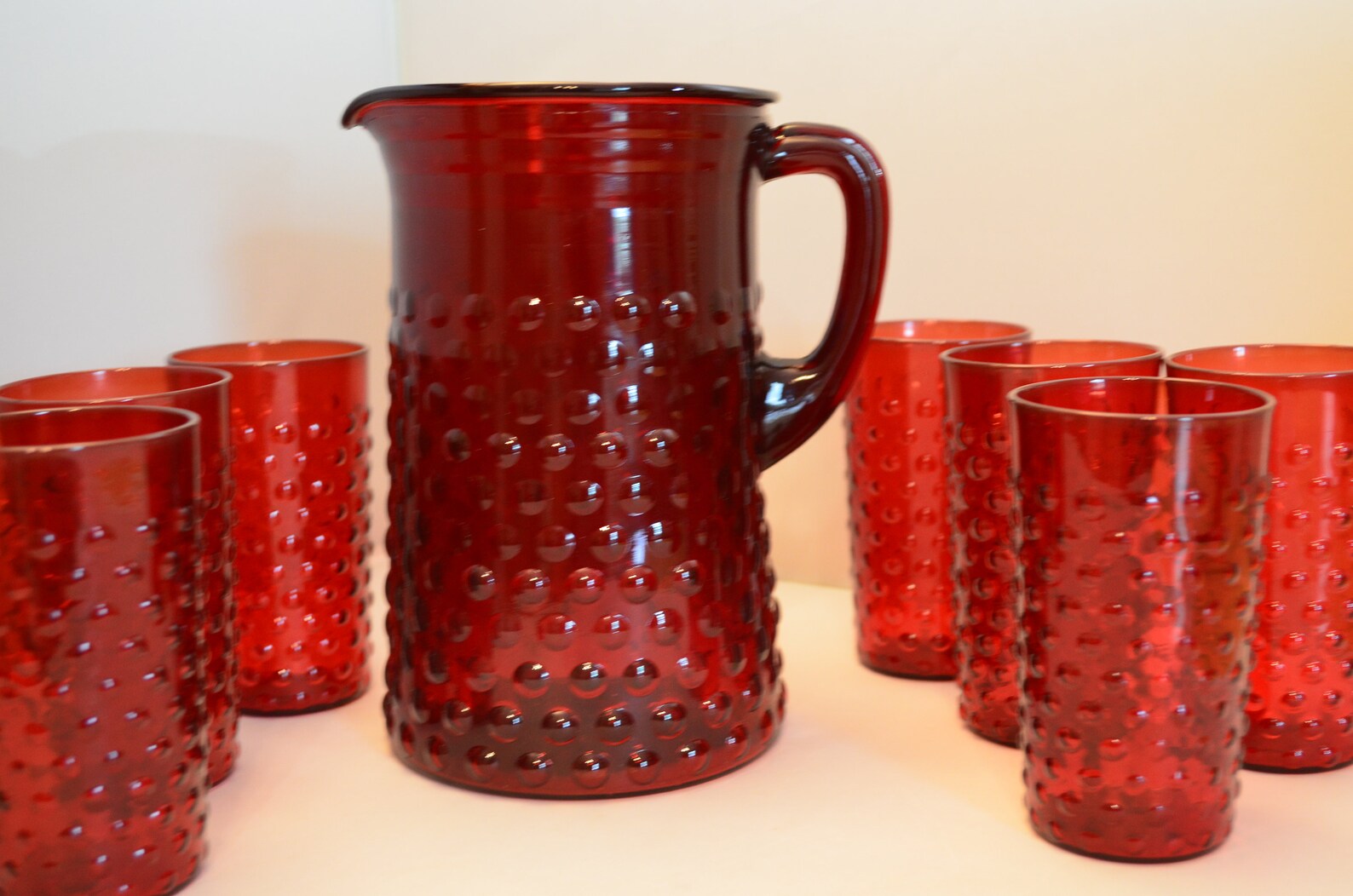Anchor Hocking Ruby Red Hobnail Pitcher and 8 Matching - Etsy
