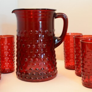 Anchor Hocking Ruby Red Hobnail Pitcher and 8 Matching - Etsy