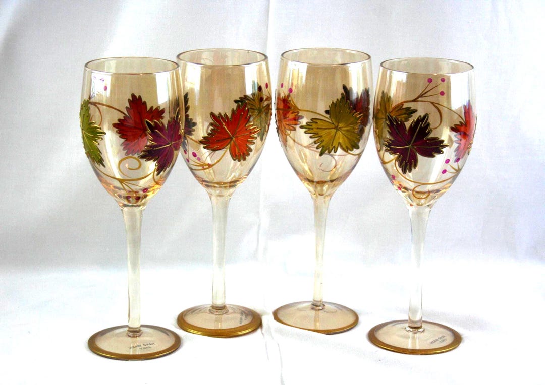 Vintage Fall Leaf Wine Goblets, Gold Trim, Set of 4 - Etsy