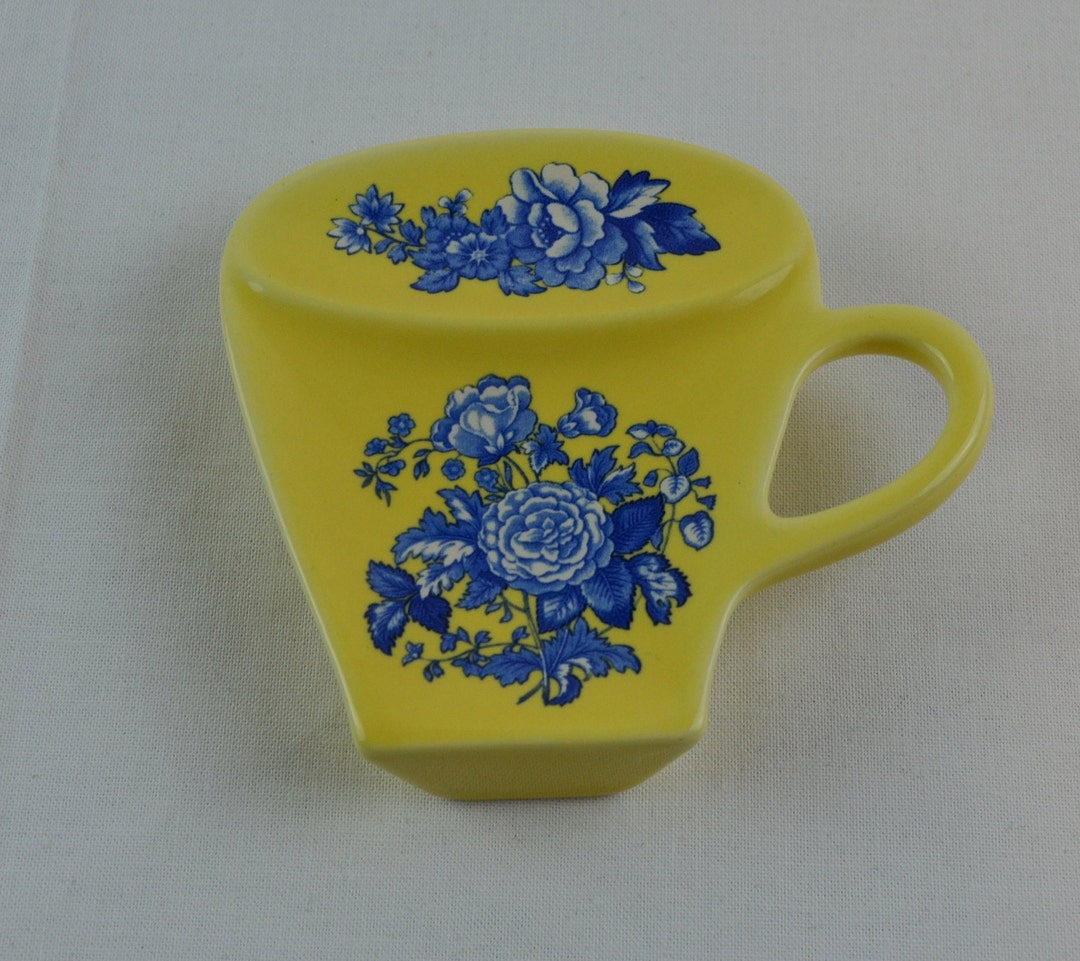 Spode Spoon Rest/tea Bag Holder. Yellow With Blue Florals in the Shape ...