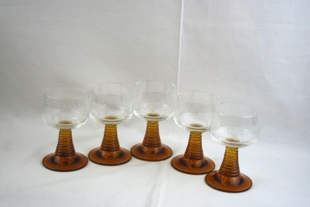 Schott Zweisel Amber Beehive Stem Wine Goblets: Grape Etched Crystal ...