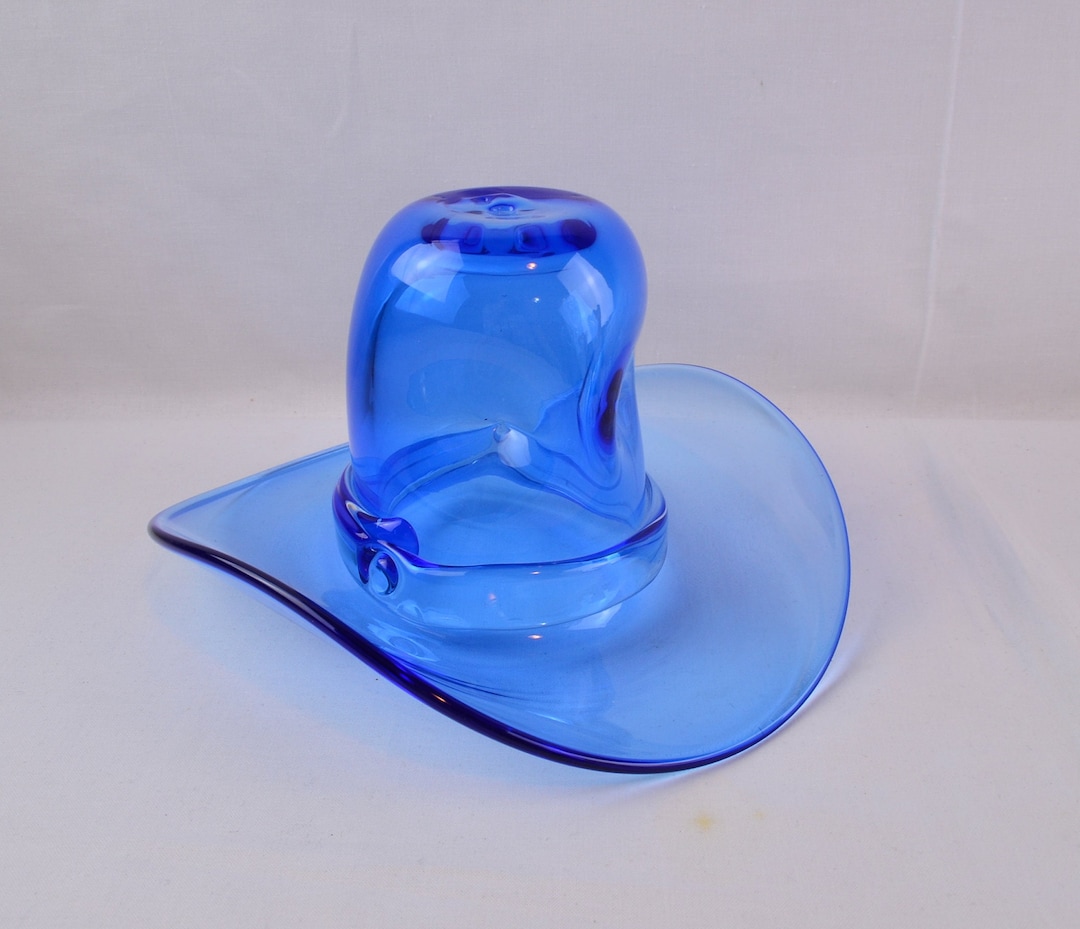Blenko Blue Glass Cowboy Hat, Vintage, 9.25" Diameter With Hat Band ...