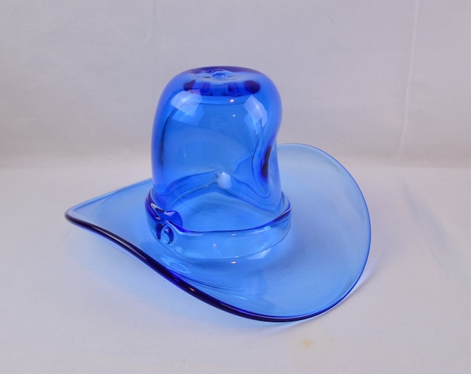 Blenko Blue Glass Cowboy Hat, Vintage, 9.25" Diameter With Hat Band ...