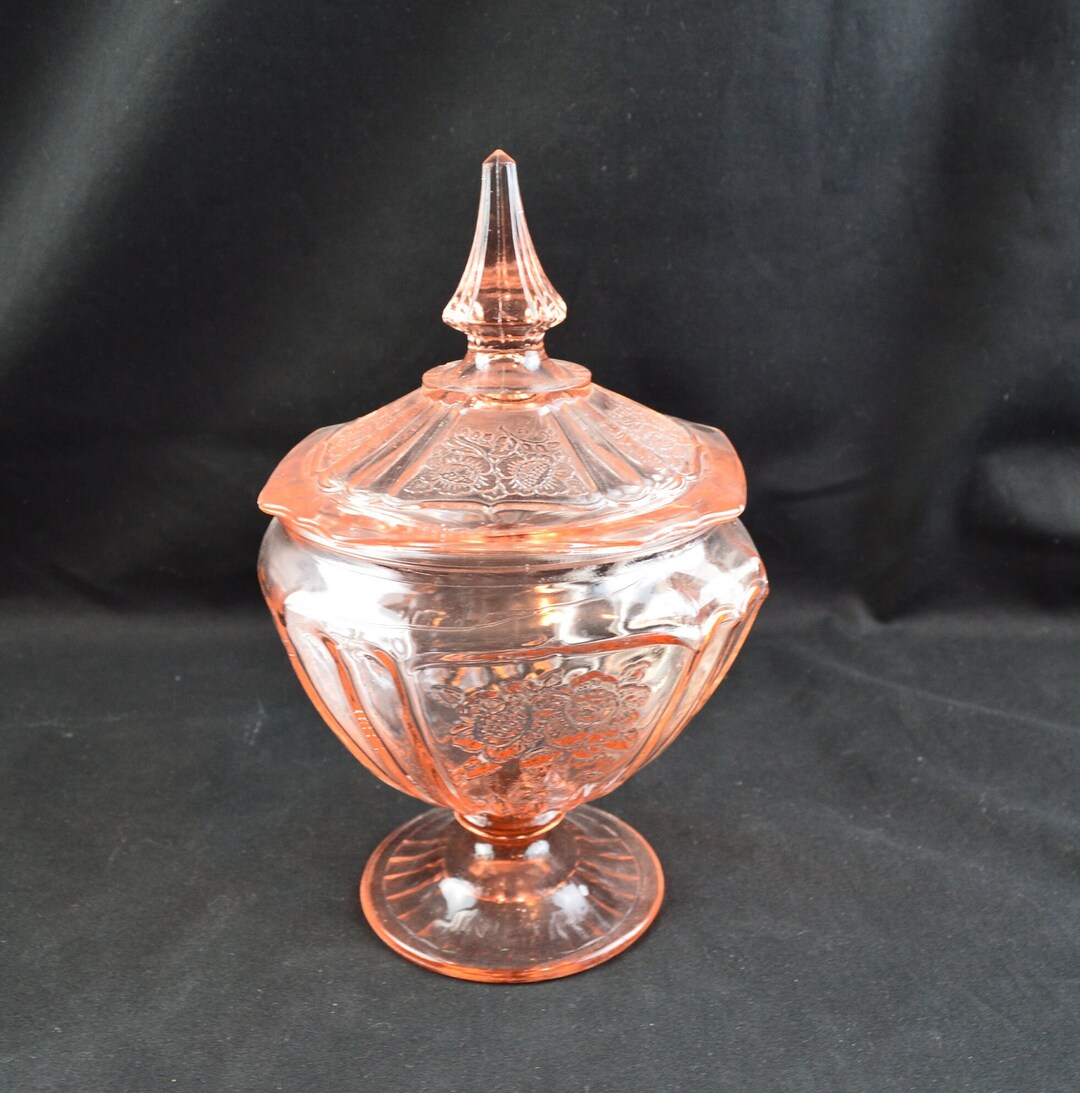 Pink Depression Glass Mayfair Open Rose Pedestal Lidded Candy Dish, One ...