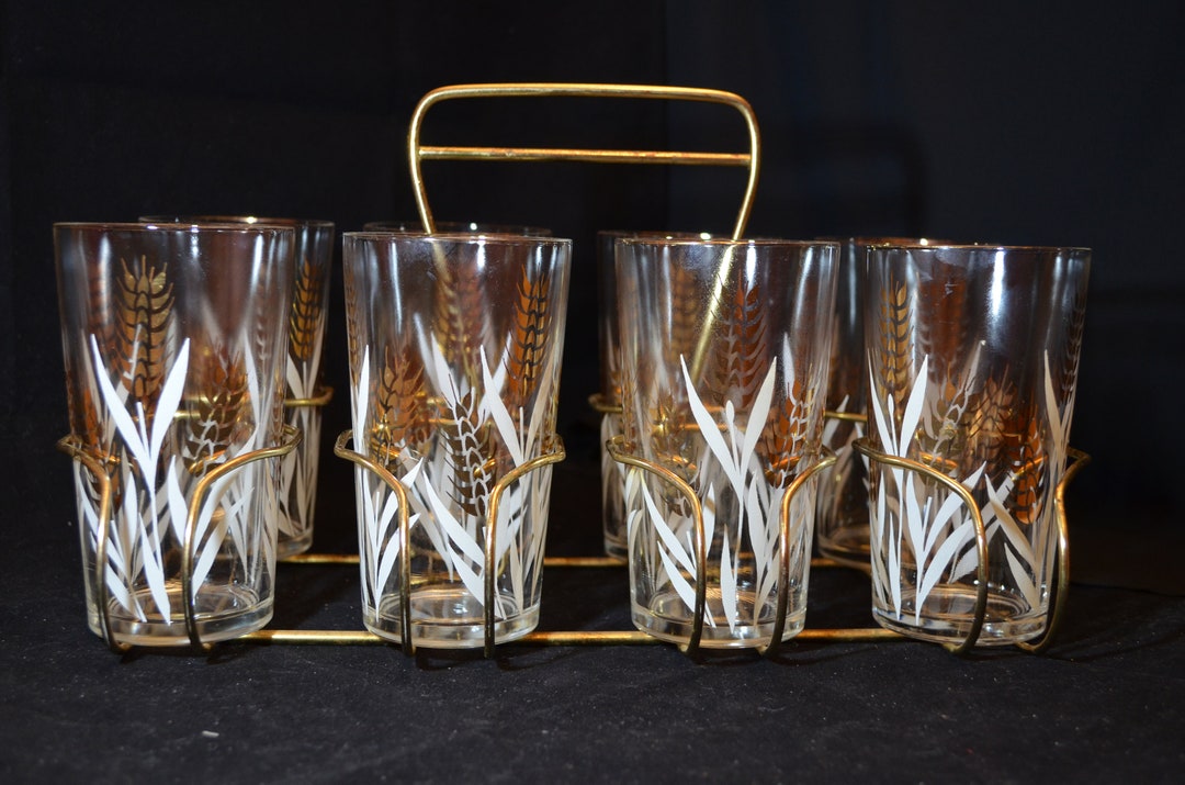 Glasses, Tumblers, "jeanette" Wheat Pattern 8 Tumbler Glass Set MCM - Etsy