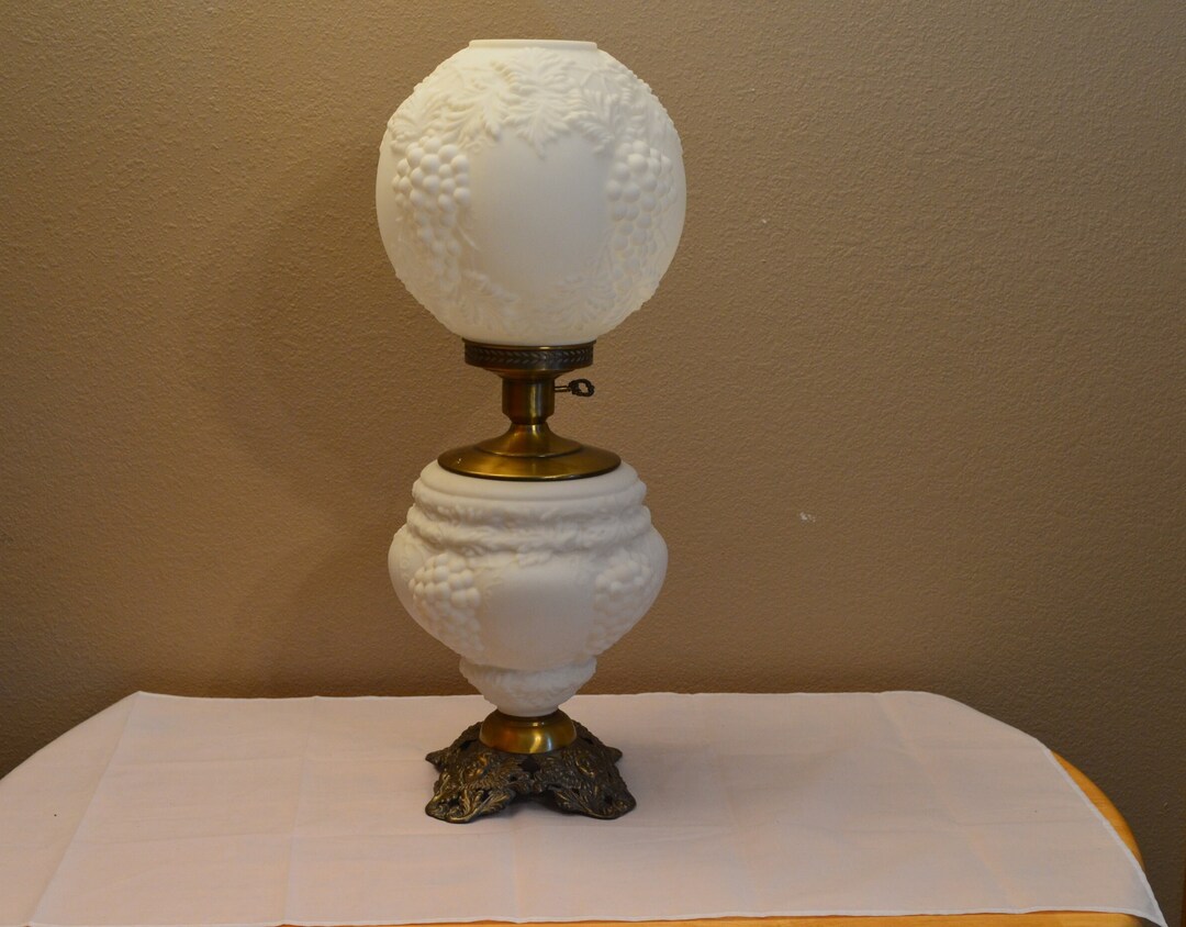 Consolidated Lamp Co, "hanging Grape" Pattern Satin Milk Glass Double ...