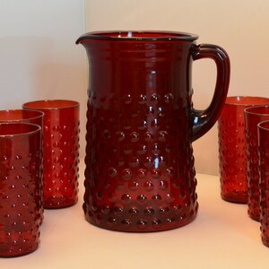 Anchor Hocking Ruby Red Hobnail Pitcher and 8 Matching - Etsy