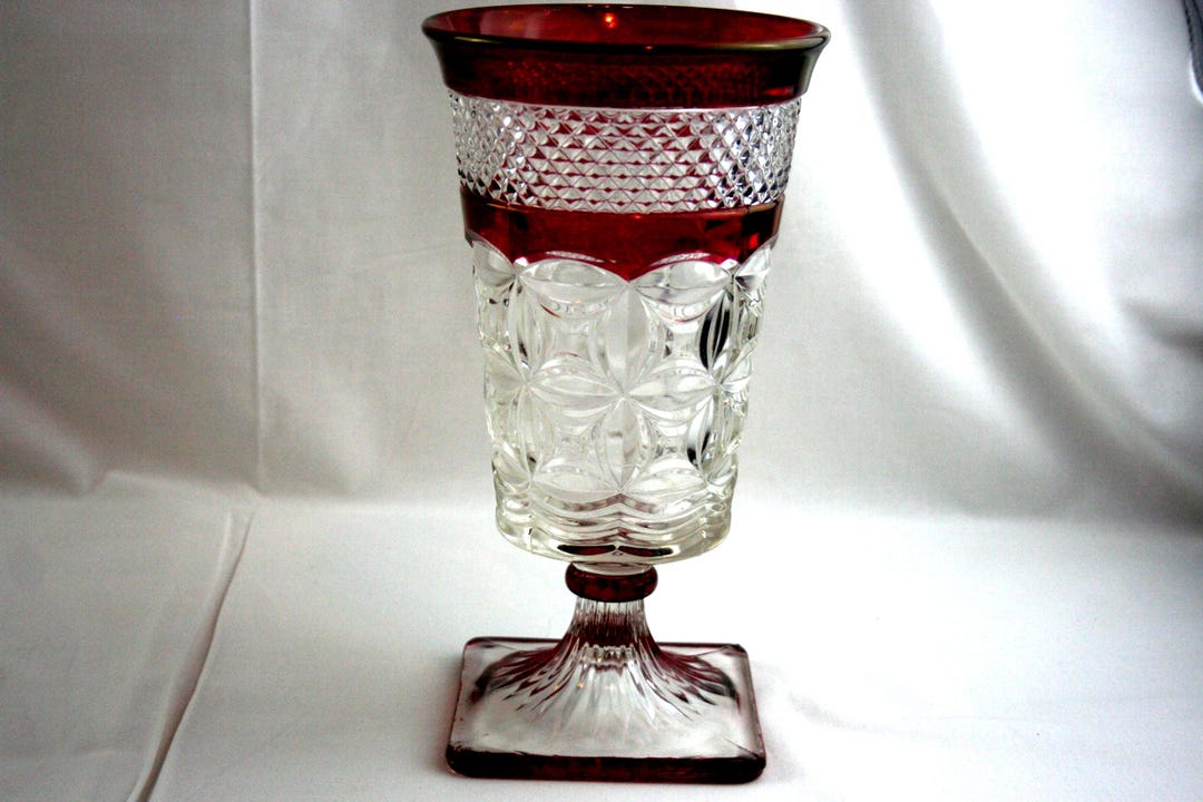 Ruby Flash Kings Crown Vase: Bristol Pressed Glass, Diamond & Geometric ...