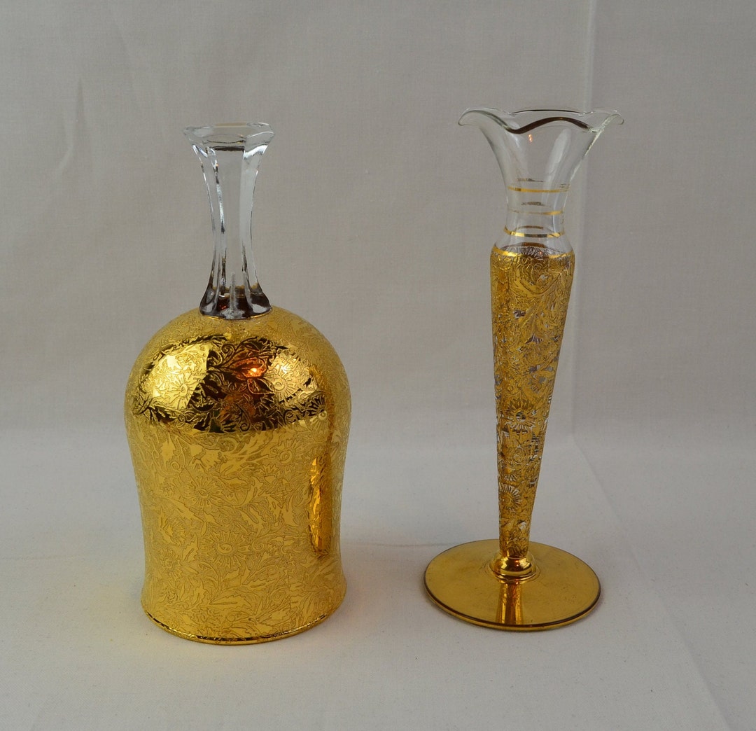 Ransgil MCM 24K Gold Floral Glass Bell and Bud Vase - Etsy