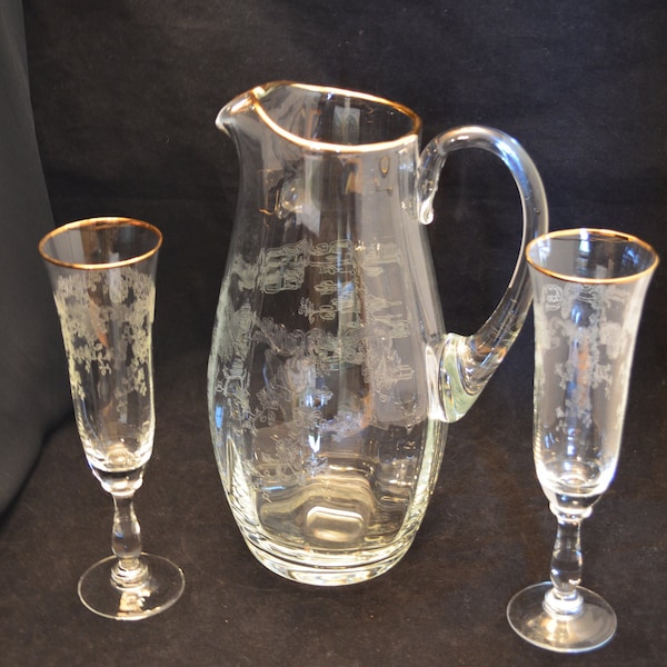 Glass Pitcher With Gold Rim - Etsy