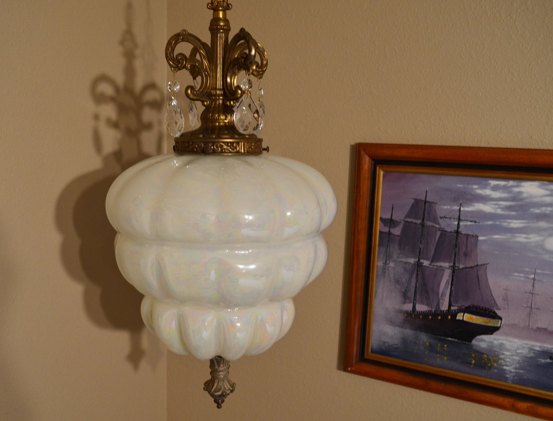 Iridescent Luster Finish, Italian Hand-blown Milk Glass Bubble Swag ...