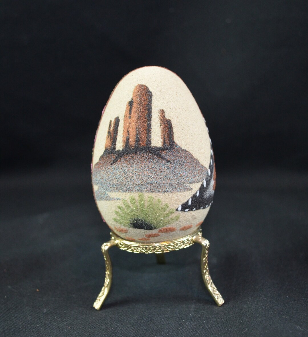 Navajo Native American Sand Painted Genuine Egg With Monument Valley ...