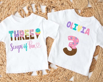 Three Scoops of Fun Ice Cream Girls 3rd Birthday Shirt, 3rd Birthday Party, Ice Cream Shirt, Ice ...