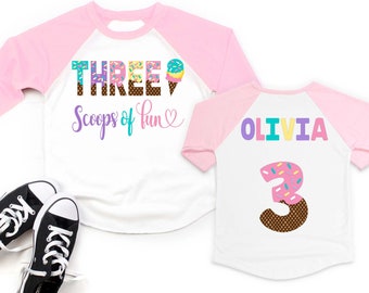 Three Scoops of Fun Ice Cream Girls 3rd Birthday Shirt, 3rd Birthday Party, Ice Cream Shirt, Ice ...