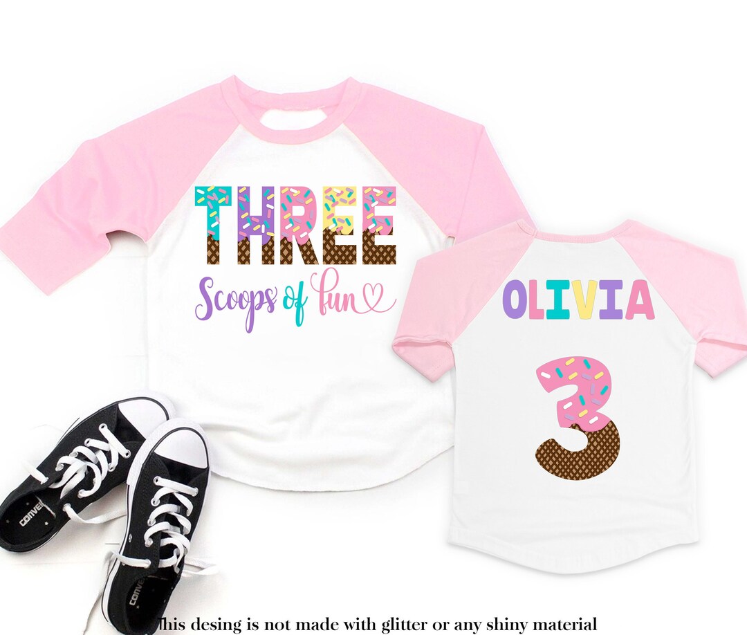 Three Scoops of Fun Ice Cream Girls 3rd Birthday Shirt, Ice Cream 3rd Birthday Party, Ice Cream ...
