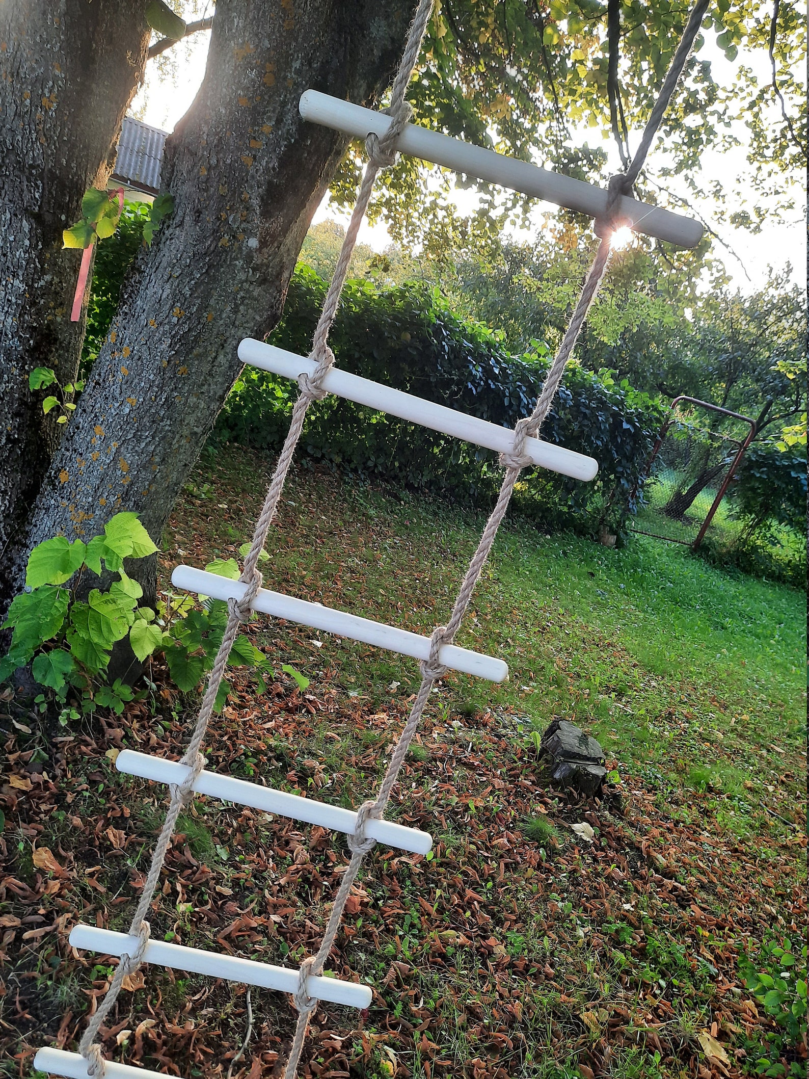 Wooden Rope Ladder, Tree House Ladder With Natural Jute Rope - Etsy