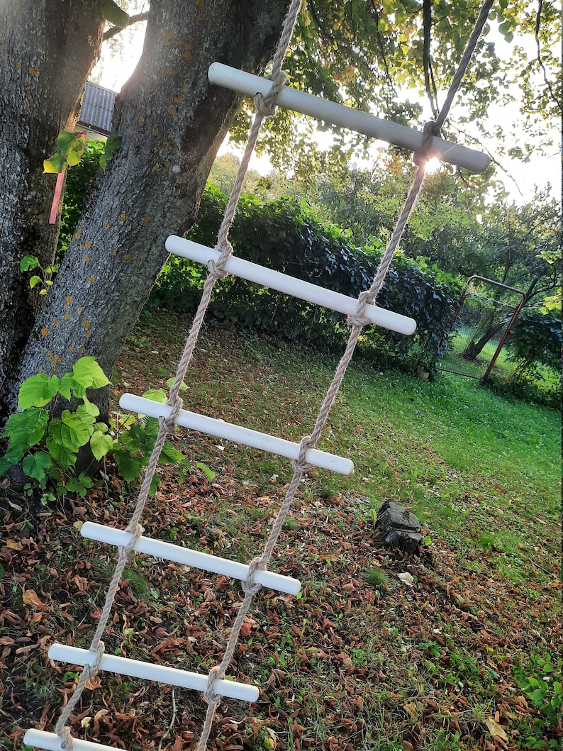 Wooden Rope Ladder, Tree House Ladder With Natural Jute Rope - Etsy
