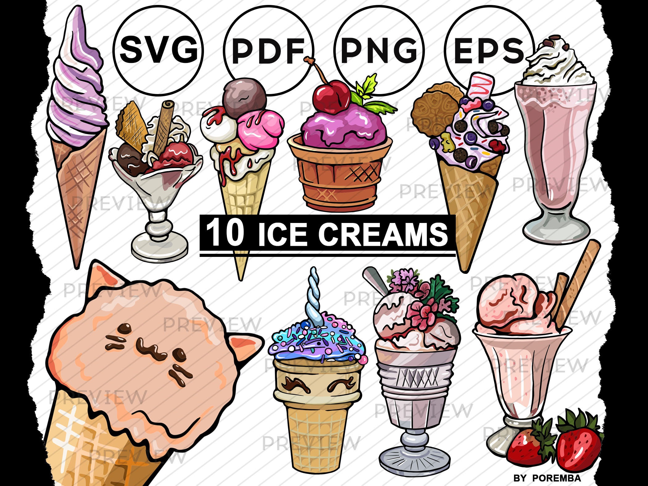 Ice Cream Vector Clipart. Sweet Food Illustration. Ice Cream Icons ...