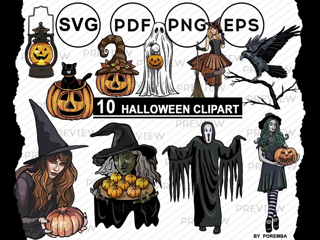 Halloween Vector Clipart Bundle. Images and Icons for Halloween. Ghosts ...