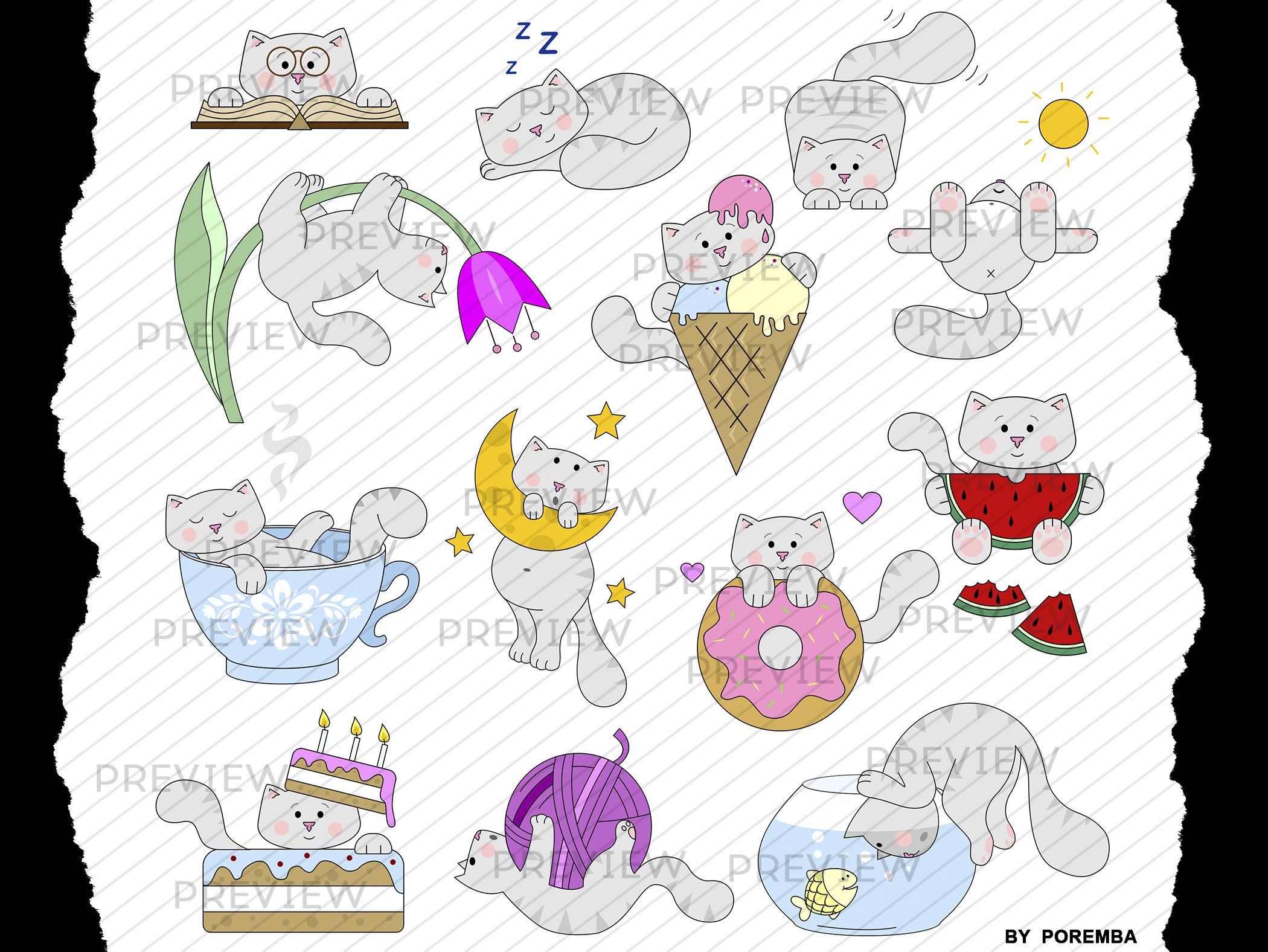 Cats Clipart. Kittens. Funny Cats Clipart. Kitty Icons. Pet ...