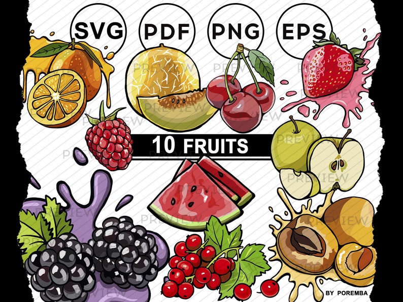 Fruits and Berries Vector Clipart. Images and Icons for Cocktail or ...