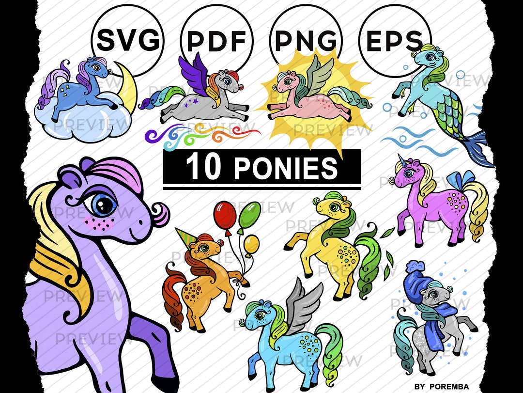 Pony Clipart. Unicorn and Horse Image. Little Cute Ponies Illustrations ...
