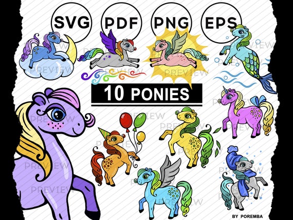 Pony Clipart. Unicorn and Horse Image. Little Cute Ponies - Etsy