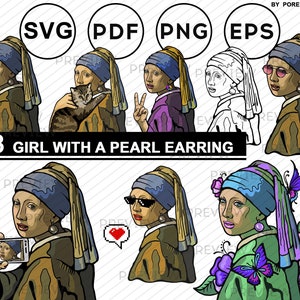 Girl With a Pearl Earring Clipart. 8 Vector Portraits. Vintage ...