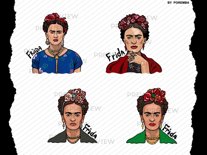 Frida Kahlo Clipart. 3 Vector Portraits. Mexican Illustration, Graphics ...