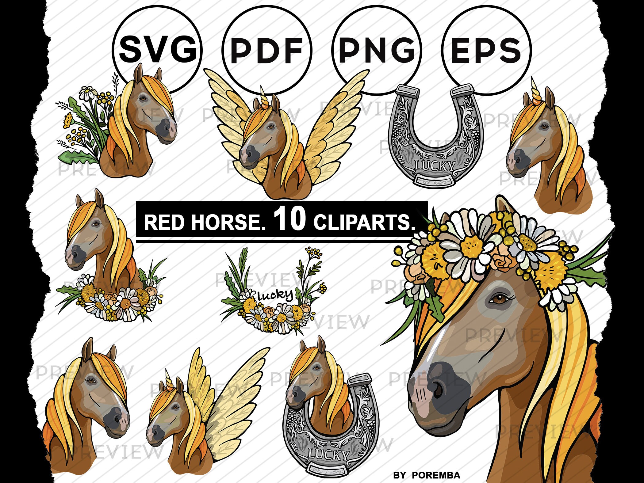 Horse Clipart. Red Horse. Western. Cowboy. Face Unicorn. Image and ...
