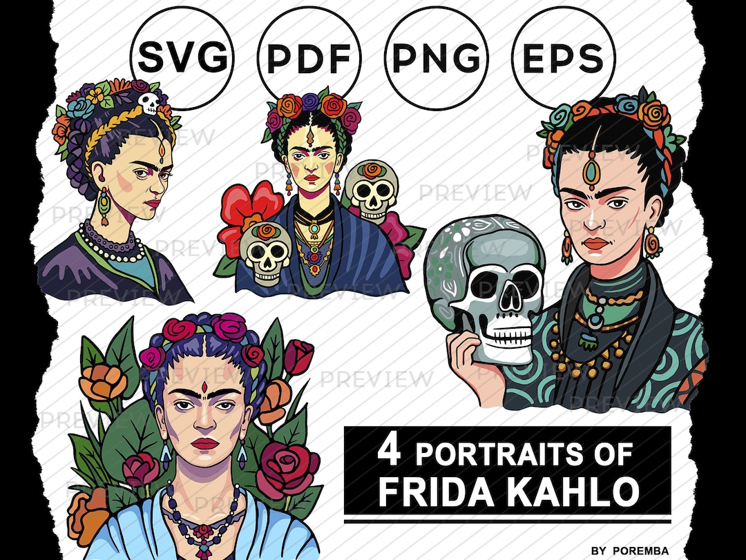 Frida Kahlo Clipart. 4 Vector Portraits. Mexican Illustration, Graphics ...