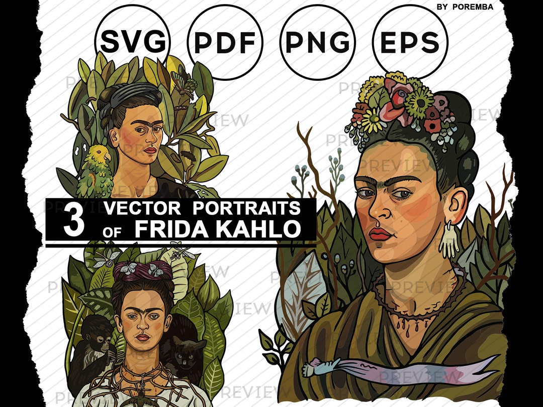 Frida Kahlo Clipart. 3 Vector Self Portraits. Mexican Illustration ...