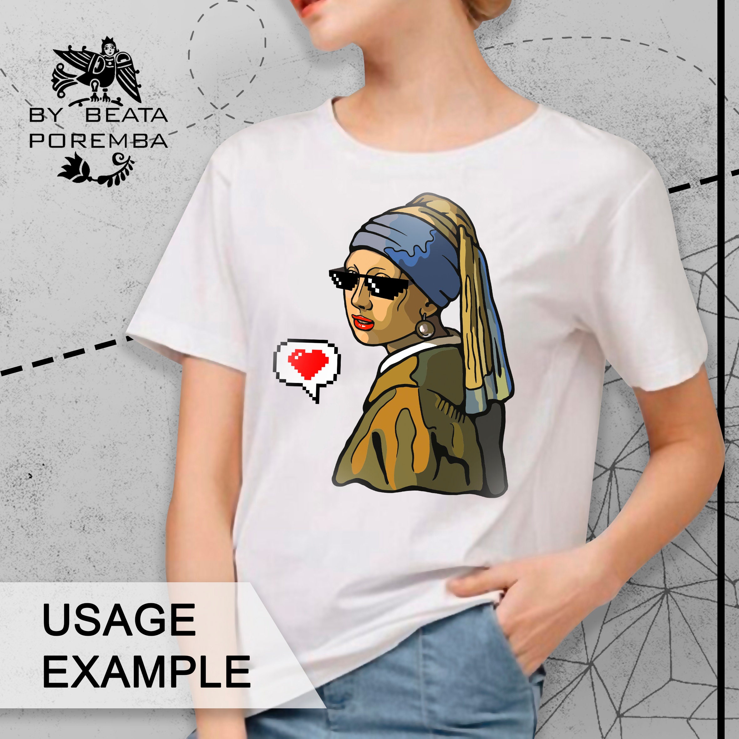 Girl With a Pearl Earring Clipart. 8 Vector Portraits. Vintage ...