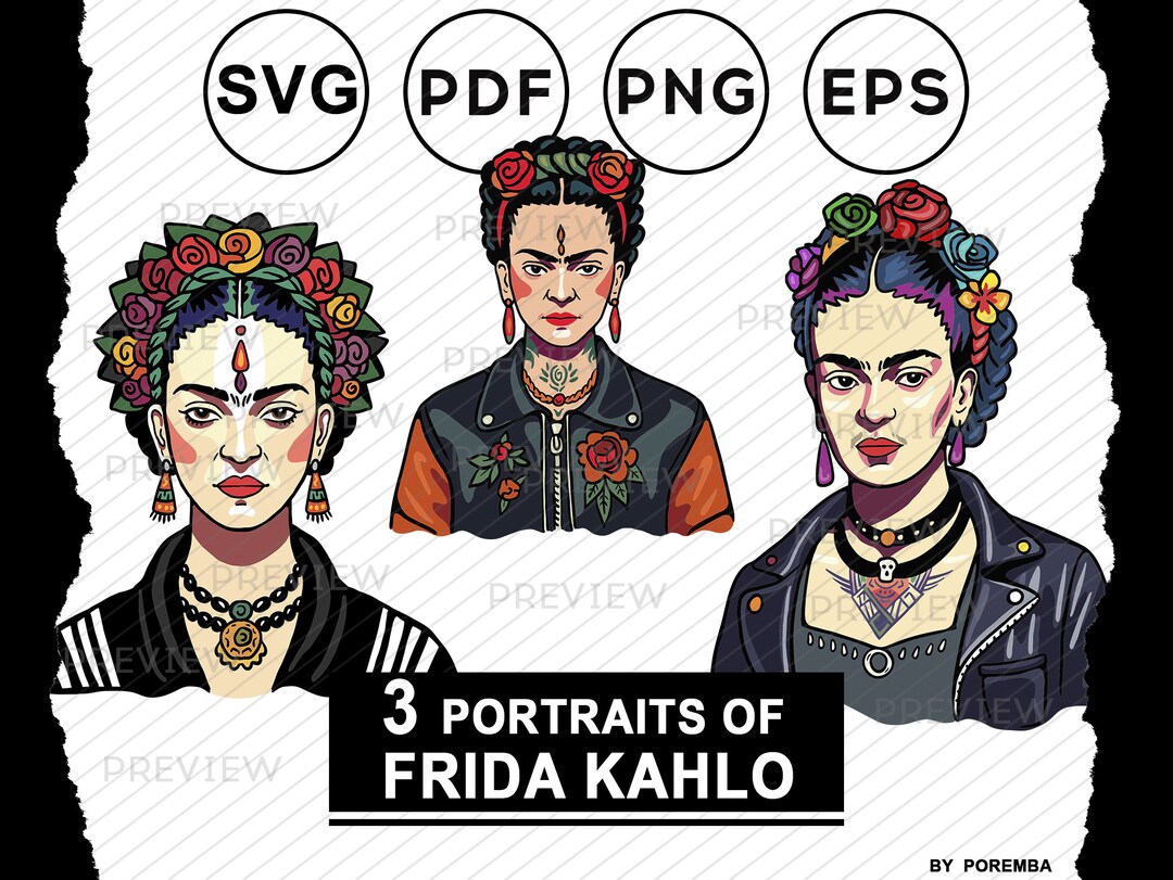 Frida Kahlo Clipart. 3 Vector Portraits. Mexican Illustration, Graphics ...