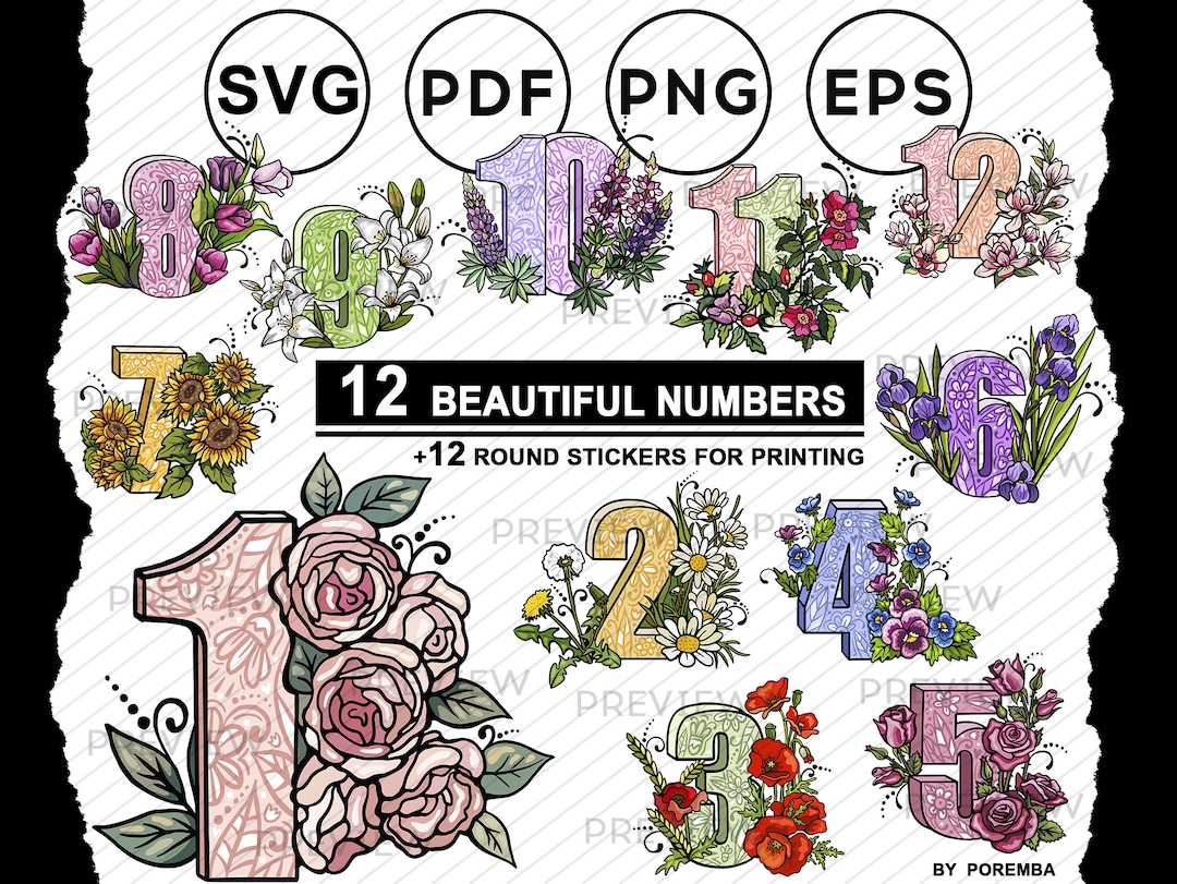 Beautiful Numbers Clipart Set. Number Icons. Round Number Illustrations ...