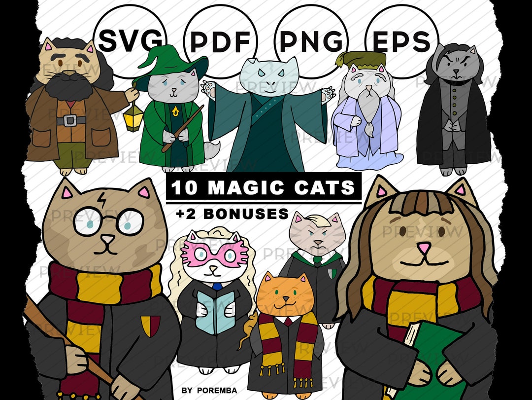 Magic Cats Clipart. Halloween Cats Clipart. Kitty Icons. Pet ...