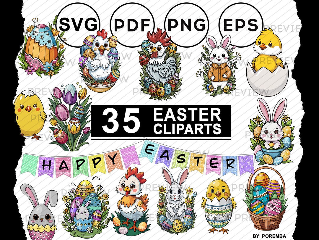 Easter Clipart. Easter Banner Sign, Easter Bunting to Print and Cut Out ...