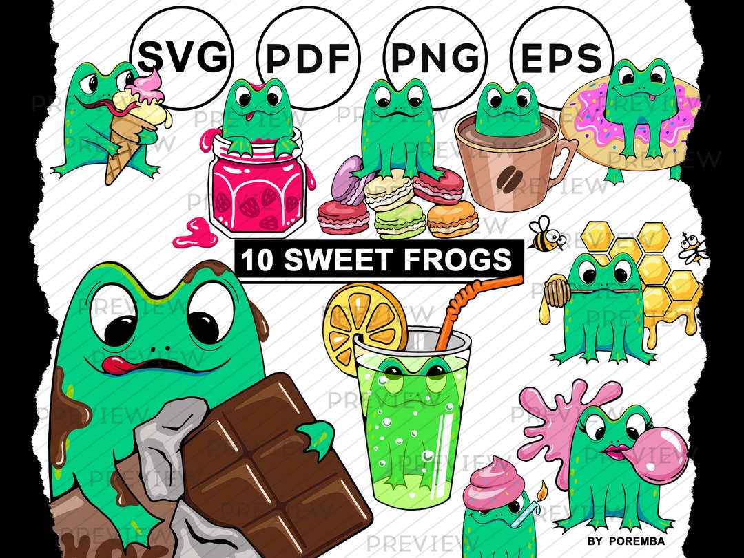 Sweet Frogs Clipart. Vector & Raster. Funny and Cute Vector Frogs. Frog ...