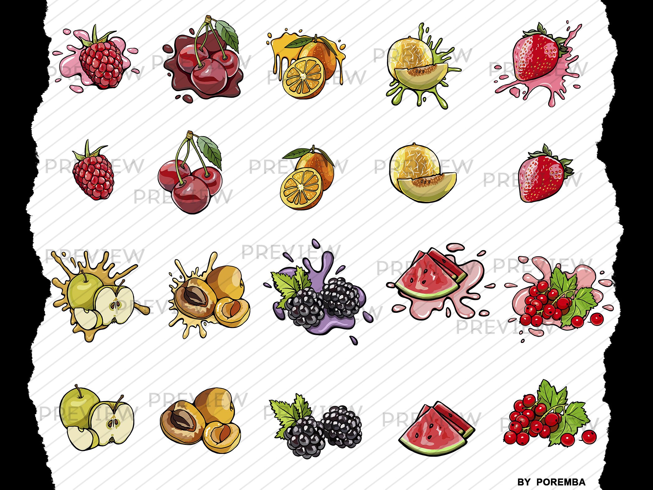 Fruits and Berries Vector Clipart. Images and Icons for Cocktail or ...
