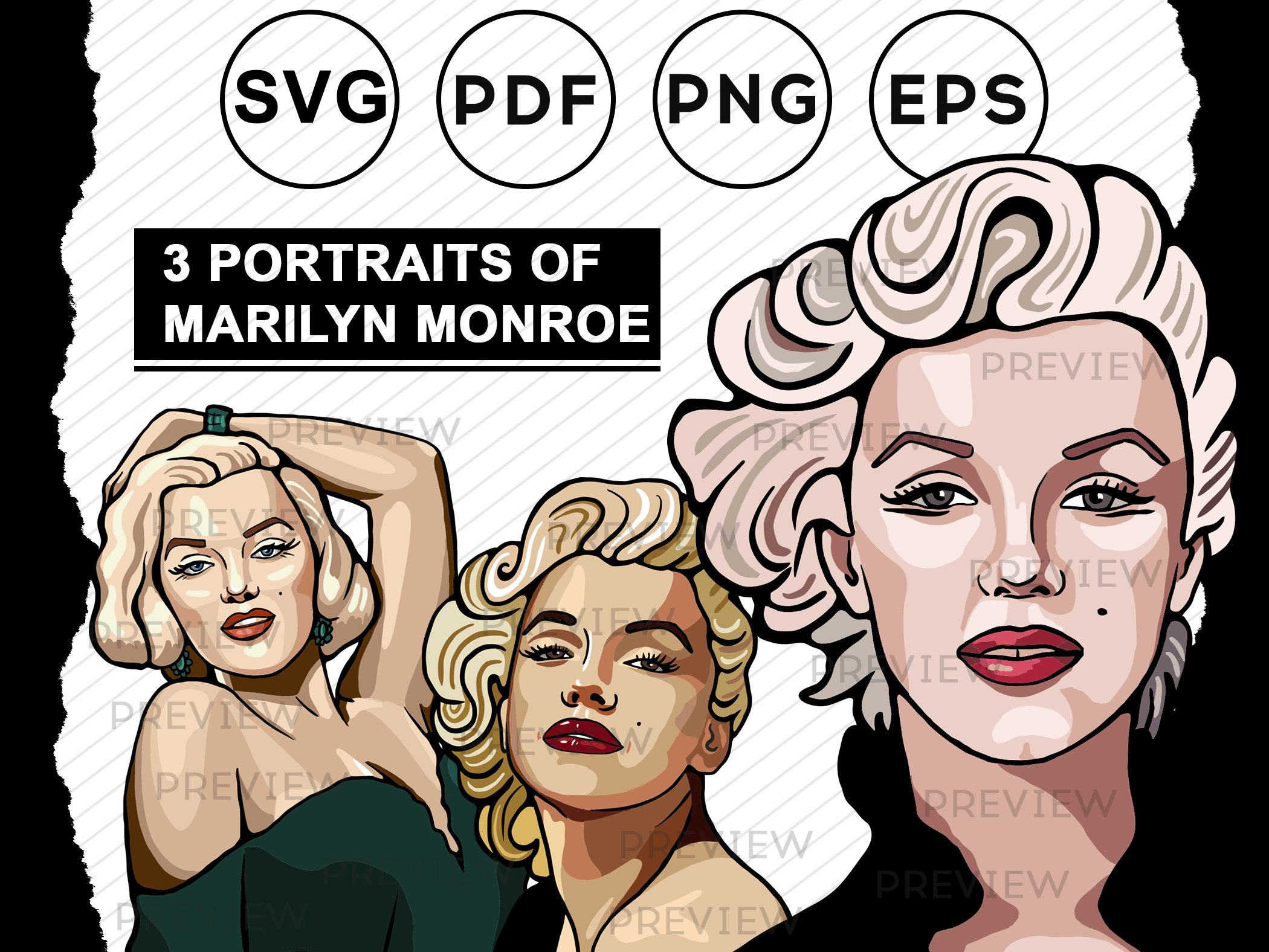 Marilyn Monroe Clipart. Vector Portrait. Vintage Illustration. - Etsy ...