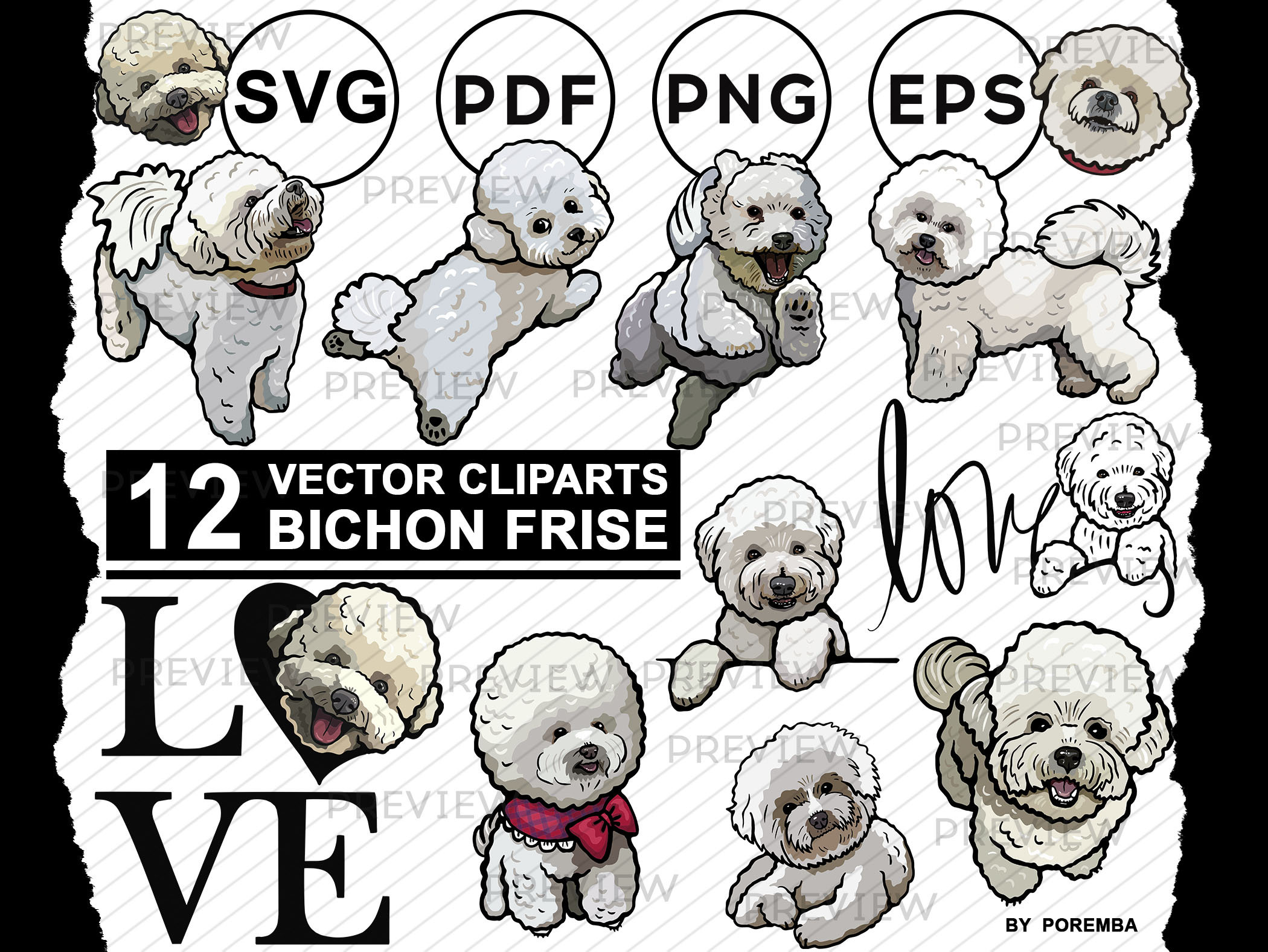 Bichon Frise Clipart. Original Design Download. Bichon Illustration ...