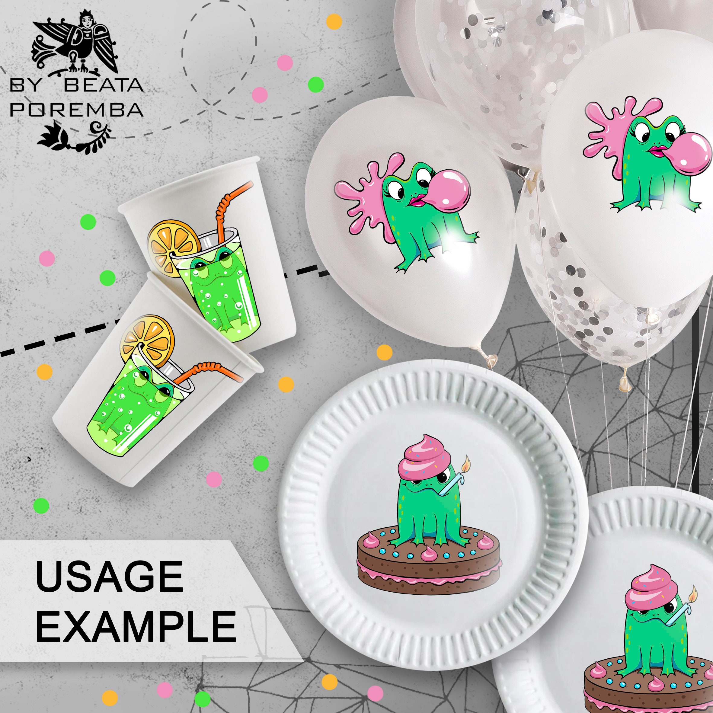 Sweet Frogs Clipart. Vector & Raster. Funny and Cute Vector Frogs. Frog ...