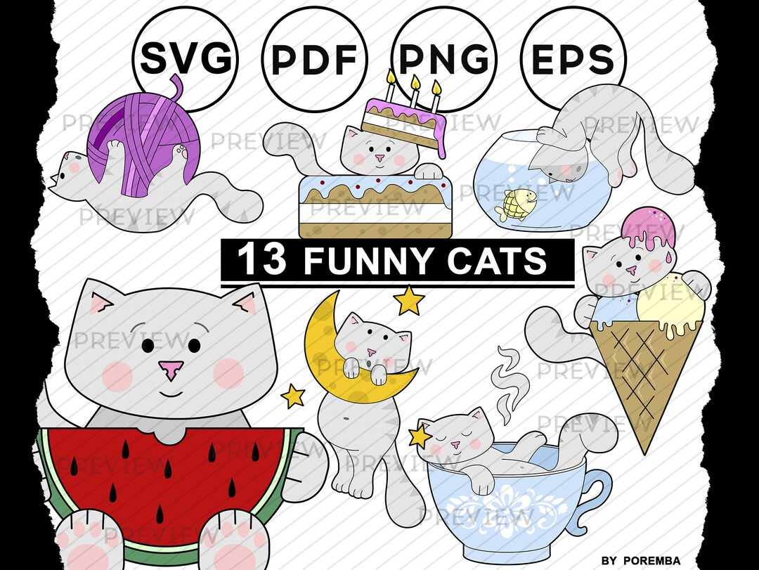 Cats Clipart. Kittens. Funny Cats Clipart. Kitty Icons. Pet ...
