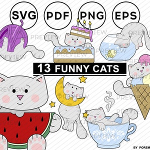 Cats Clipart. Kittens. Funny Cats Clipart. Kitty Icons. Pet ...
